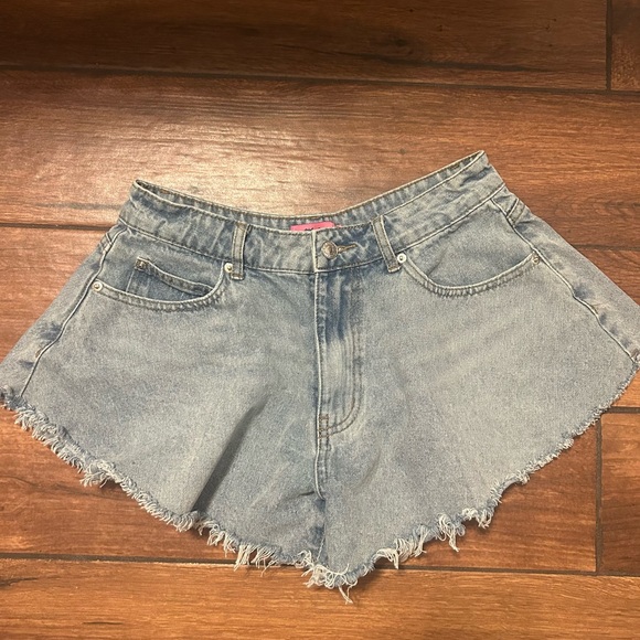 Edikted | Shorts | Edikted Blue Jean Flare Shorts Distressed Frayed Hem ...